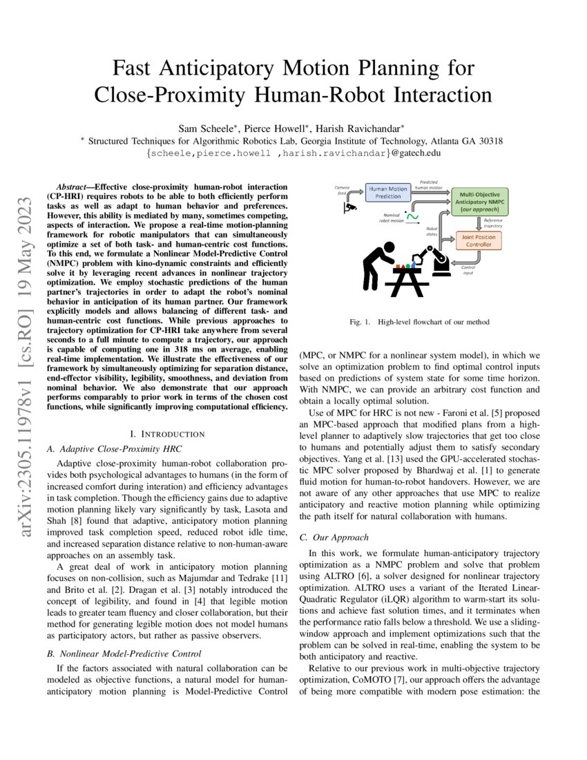 Fast Anticipatory Motion Planning For Close Proximity Human Robot Interaction Deepai
