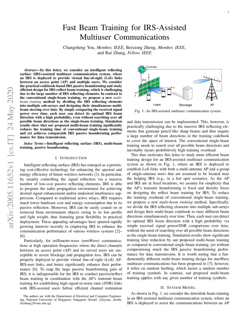Fast Beam Training for IRS-Assisted Multiuser Communications | DeepAI