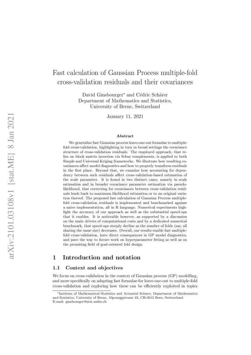 Fast Calculation Of Gaussian Process Multiple Fold Cross Validation Residuals And Their