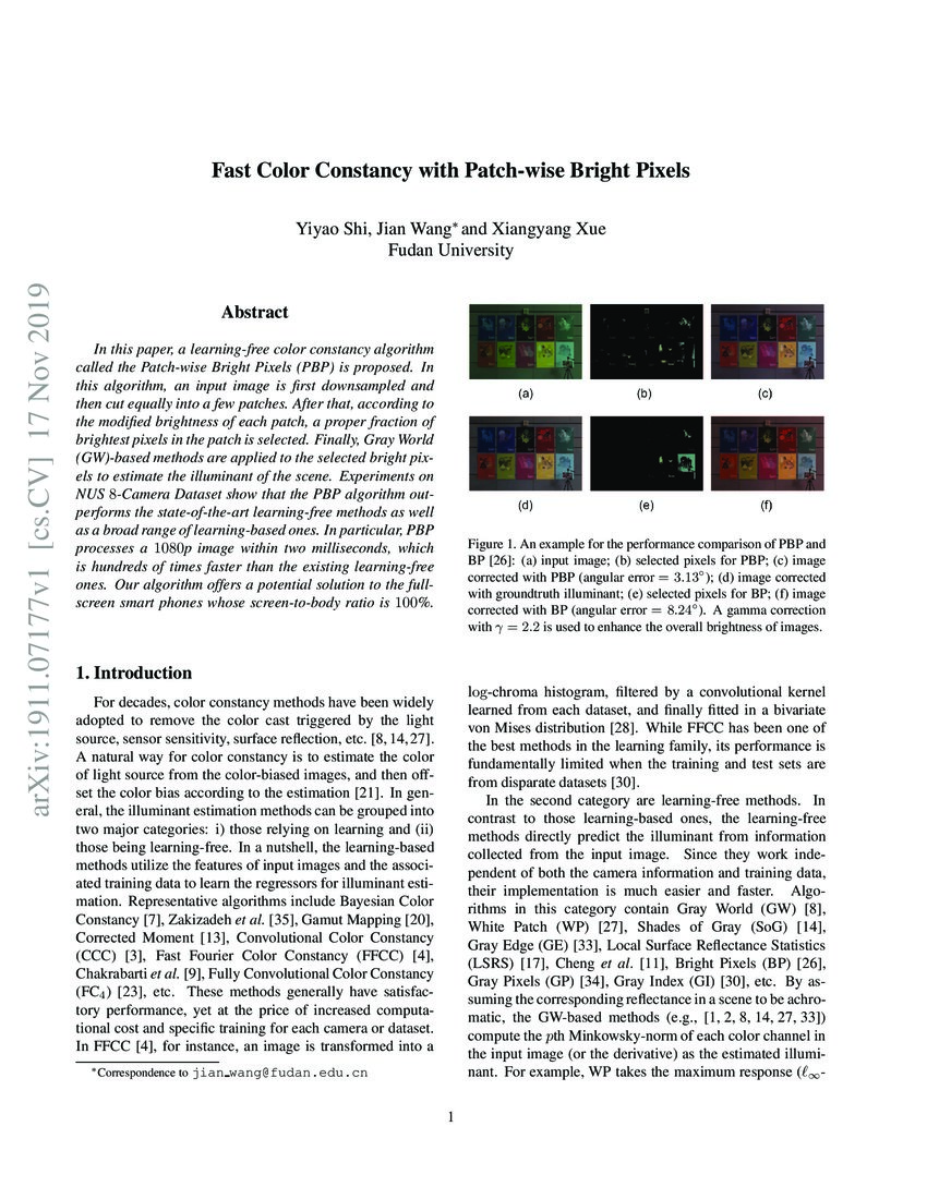Fast Color Constancy with Patch-wise Bright Pixels | DeepAI