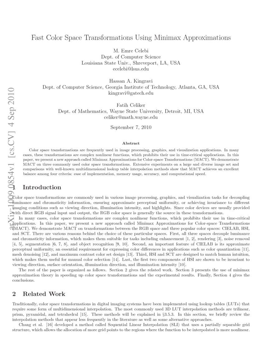 Fast Color Space Transformations Using Minimax Approximations | DeepAI