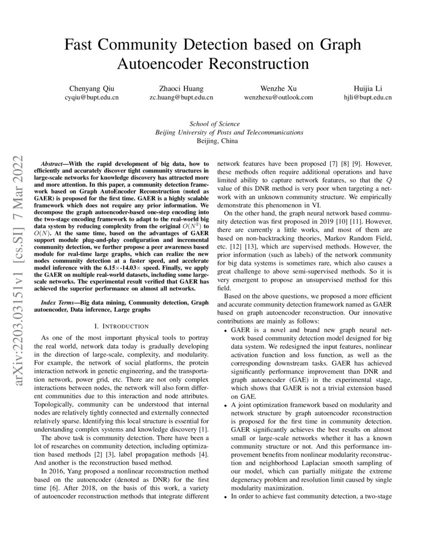Fast Community Detection Based On Graph Autoencoder Reconstruction Deepai
