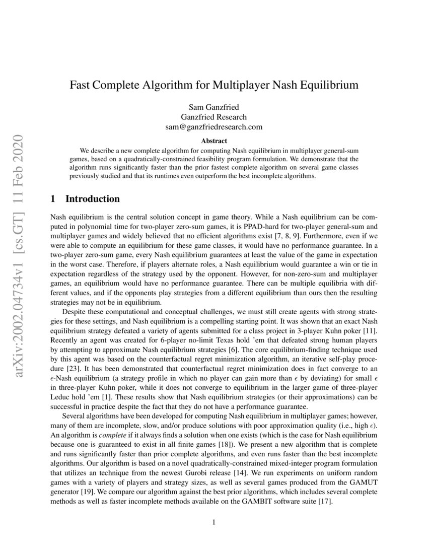 Fast Complete Algorithm For Multiplayer Nash Equilibrium Deepai