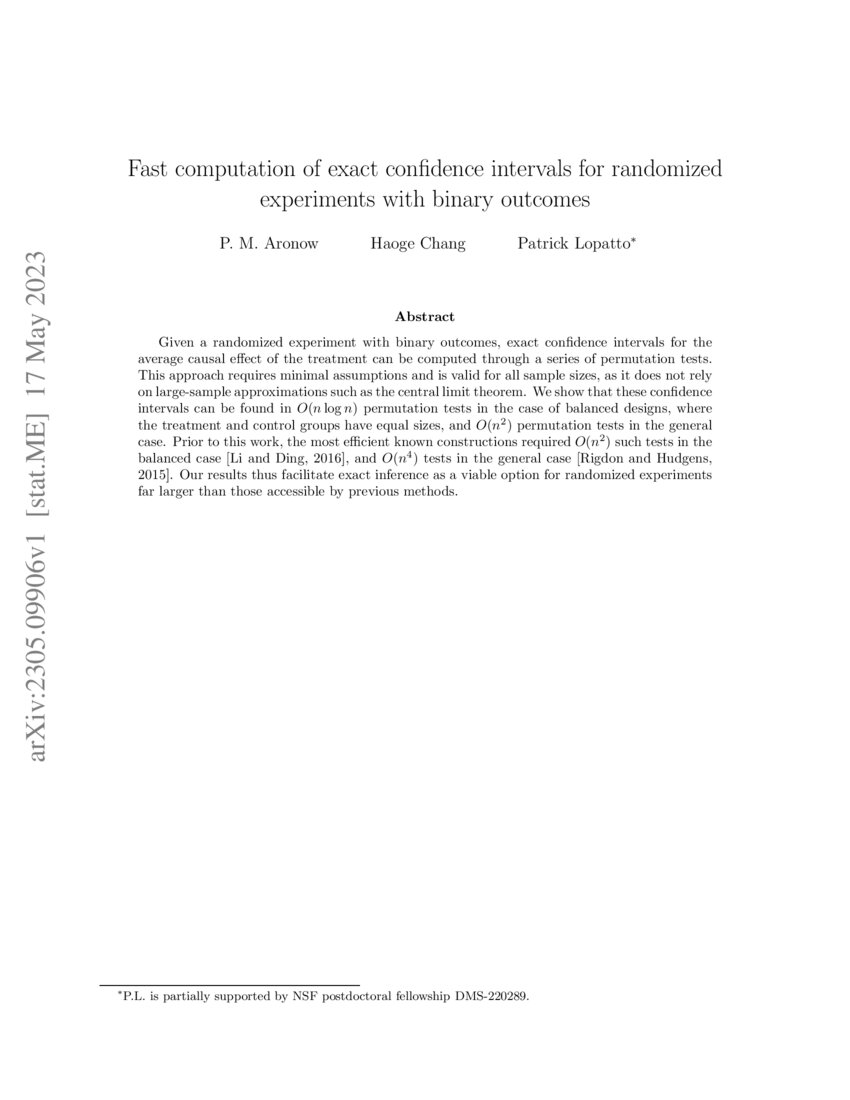 Fast Computation Of Exact Confidence Intervals For Randomized Experiments With Binary Outcomes