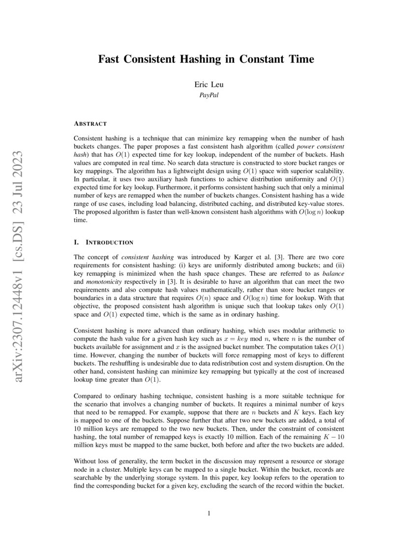 Fast Consistent Hashing In Constant Time DeepAI fast-consistent-hashing-in-constant-time-deepai