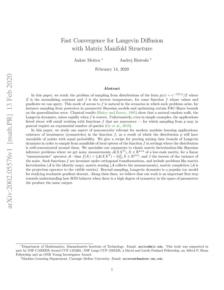 Fast Convergence for Langevin Diffusion with Matrix Manifold Structure ...