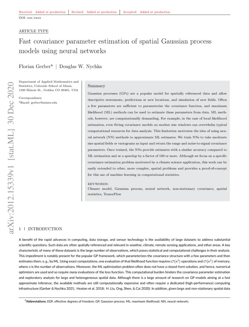Fast Covariance Parameter Estimation Of Spatial Gaussian Process Models Using Neural Networks 1603