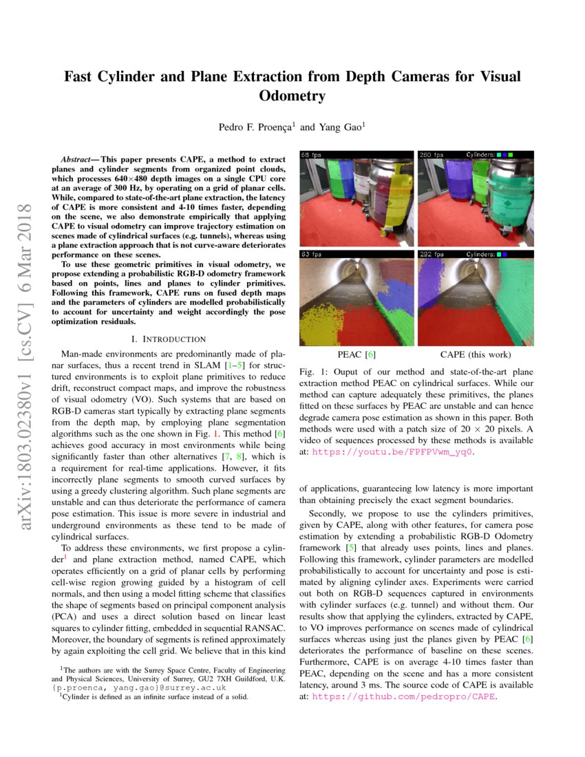 Fast Cylinder and Plane Extraction from Depth Cameras for Visual Odometry | DeepAI
