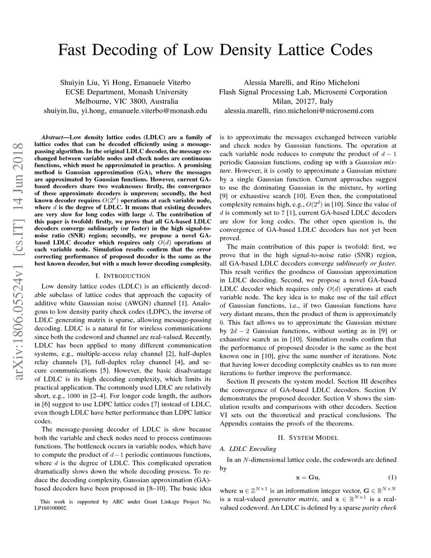 Fast Decoding Of Low Density Lattice Codes Deepai 