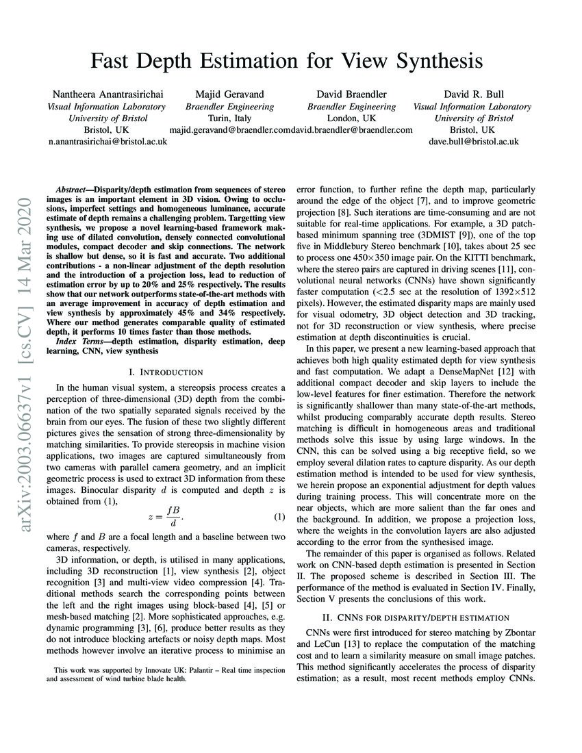 Fast Depth Estimation for View Synthesis | DeepAI