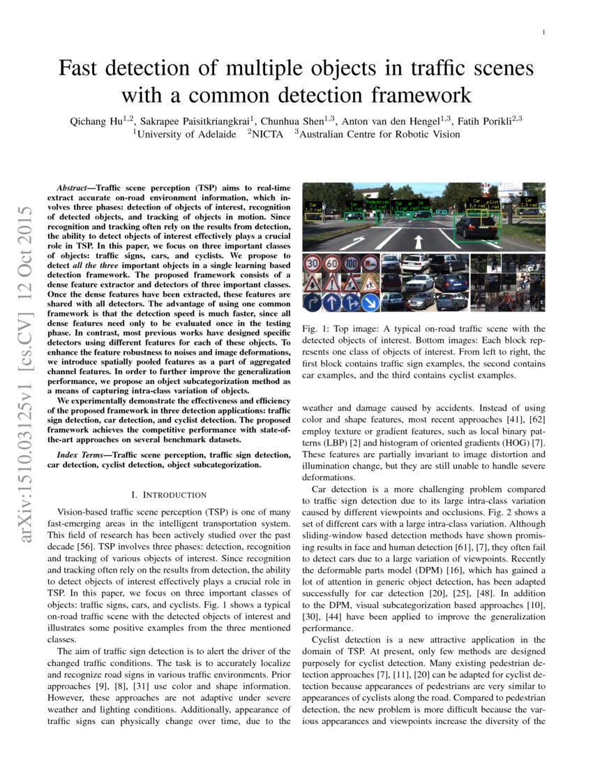 Fast Detection Of Multiple Objects In Traffic Scenes With A Common
