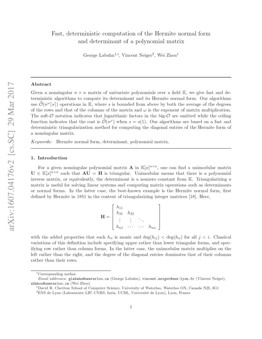 Fast Deterministic Computation Of The Hermite Normal Form And Determinant Of A Polynomial