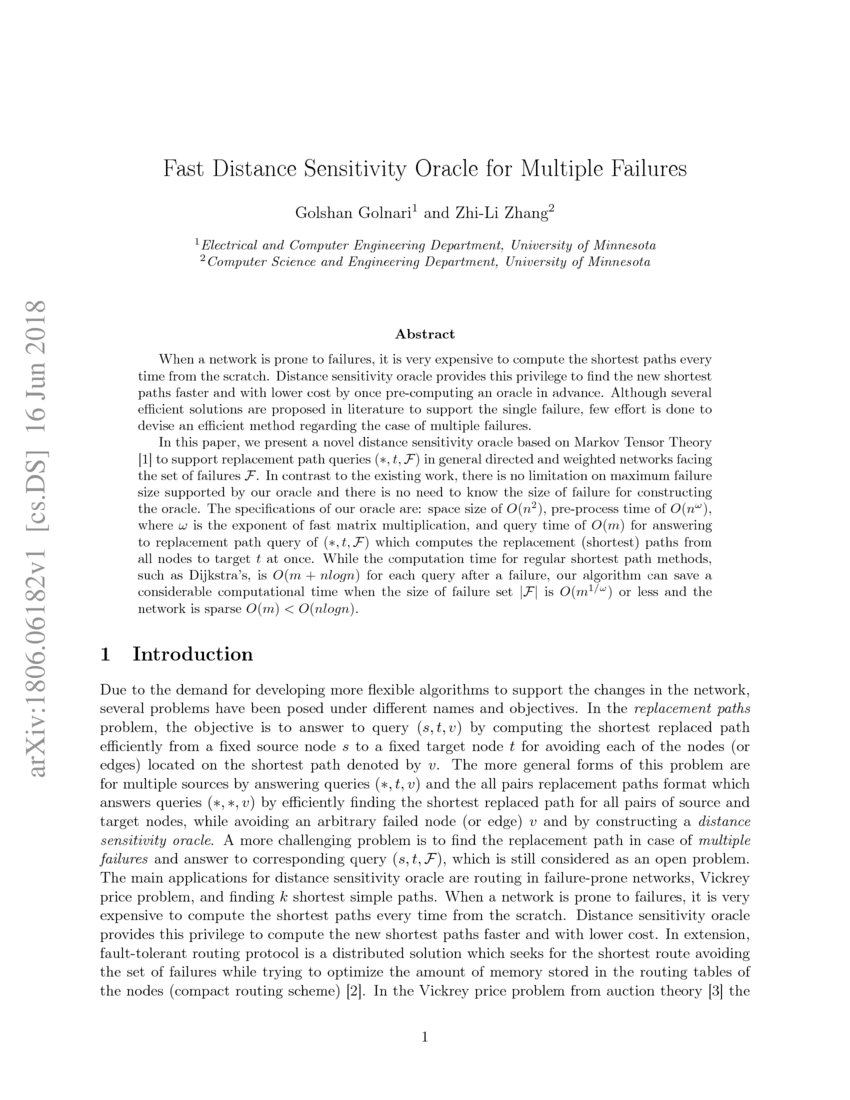 Fast Distance Sensitivity Oracle for Multiple Failures | DeepAI