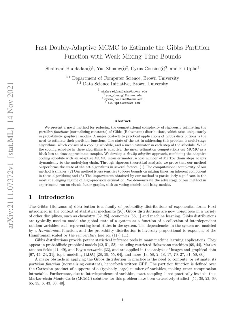 Fast Doubly-Adaptive MCMC to Estimate the Gibbs Partition Function with Weak Mixing Time Bounds ...