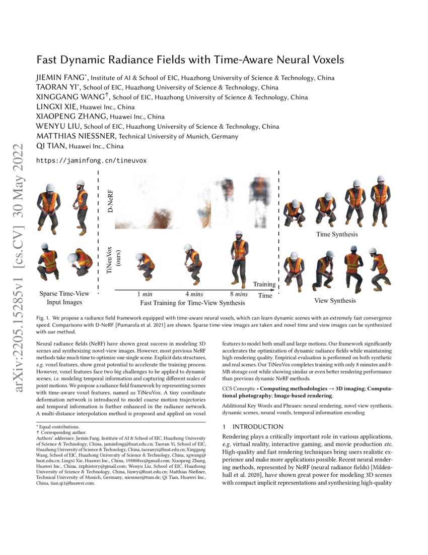 Fast Dynamic Radiance Fields with Time-Aware Neural Voxels | DeepAI