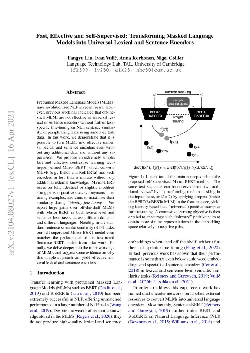 Fast, Effective and Self-Supervised: Transforming Masked LanguageModels into Universal Lexical ...