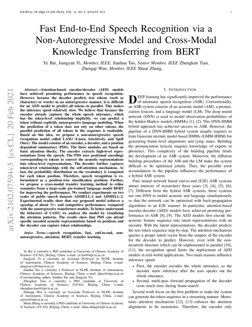 Fast End-to-End Speech Recognition via a Non-Autoregressive Model and ...
