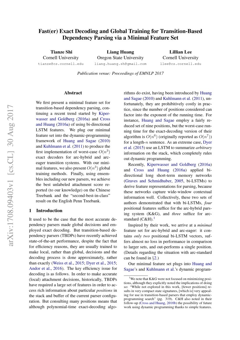 Faster Exact Decoding And Global Training For Transition Based Dependency Parsing Via A