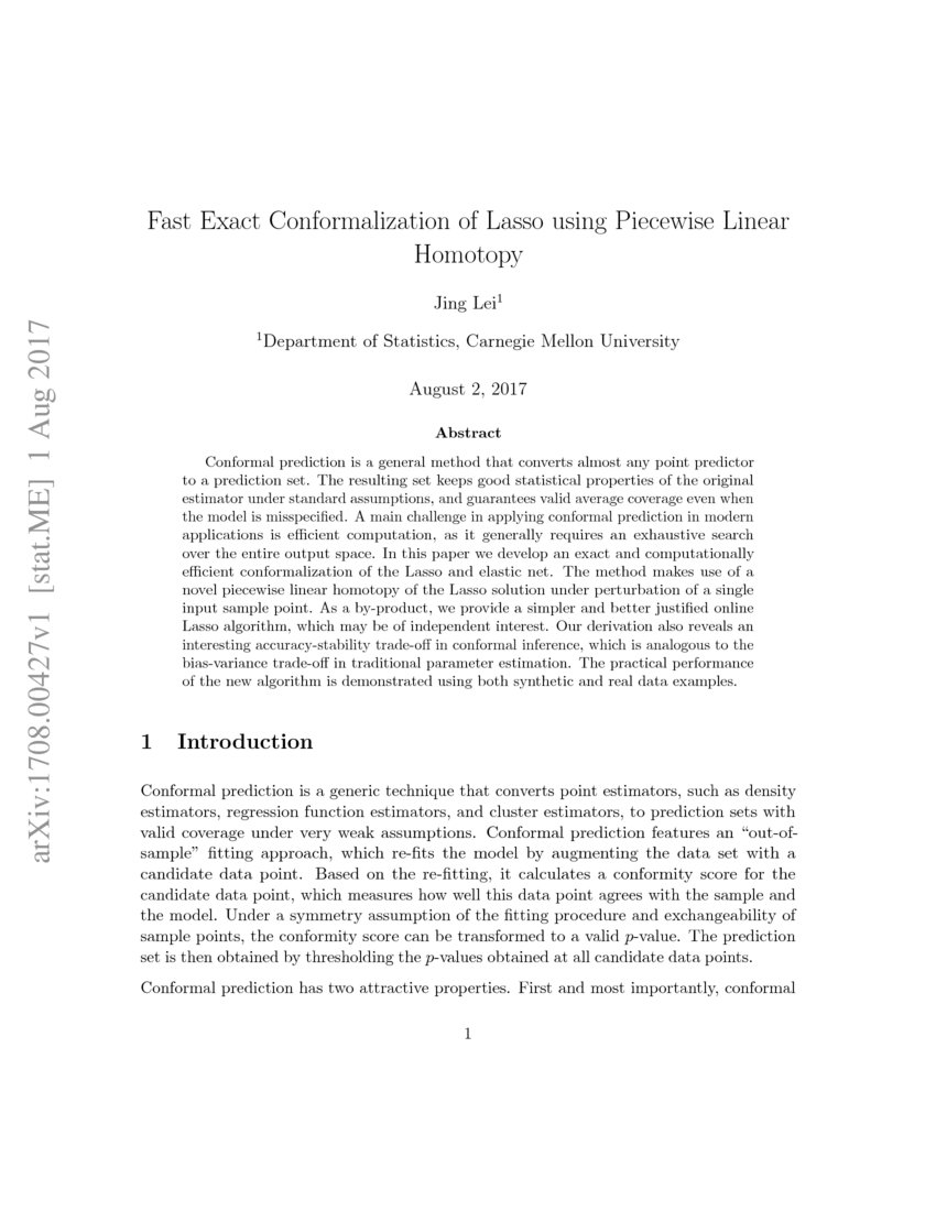 Fast Exact Conformalization of Lasso using Piecewise Linear Homotopy ...