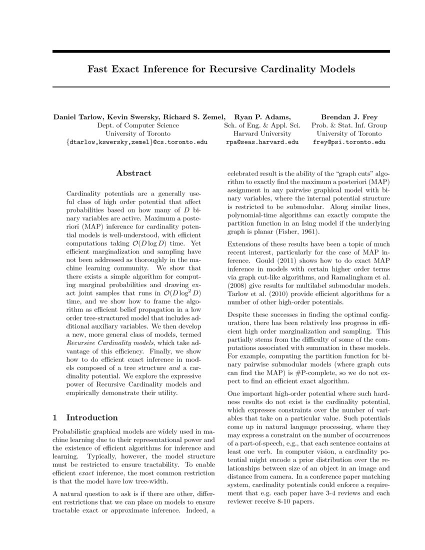 Fast Exact Inference for Recursive Cardinality Models | DeepAI
