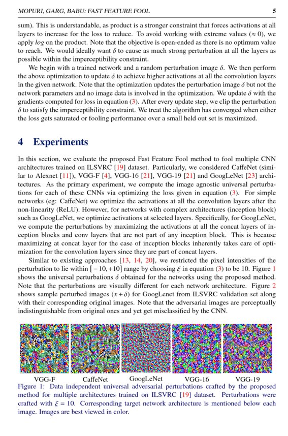 Fast Feature Fool: A data independent approach to universal adversarial perturbations | DeepAI