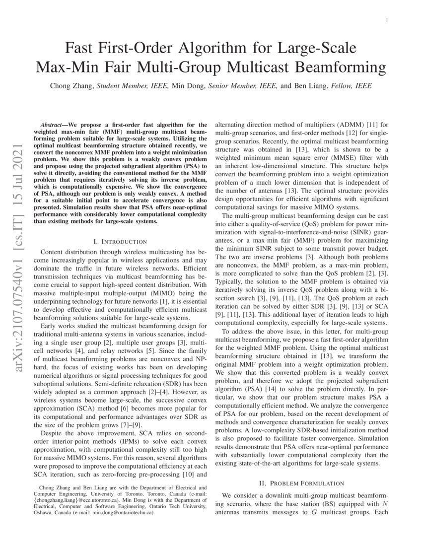 Fast First Order Algorithm For Large Scale Max Min Fair Multi Group Multicast Beamforming Deepai 9803
