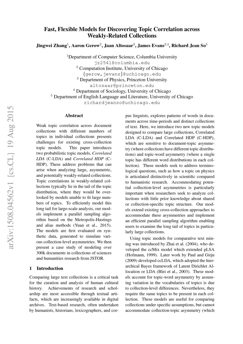 Fast Flexible Models For Discovering Topic Correlation Across Weakly Related Collections Deepai