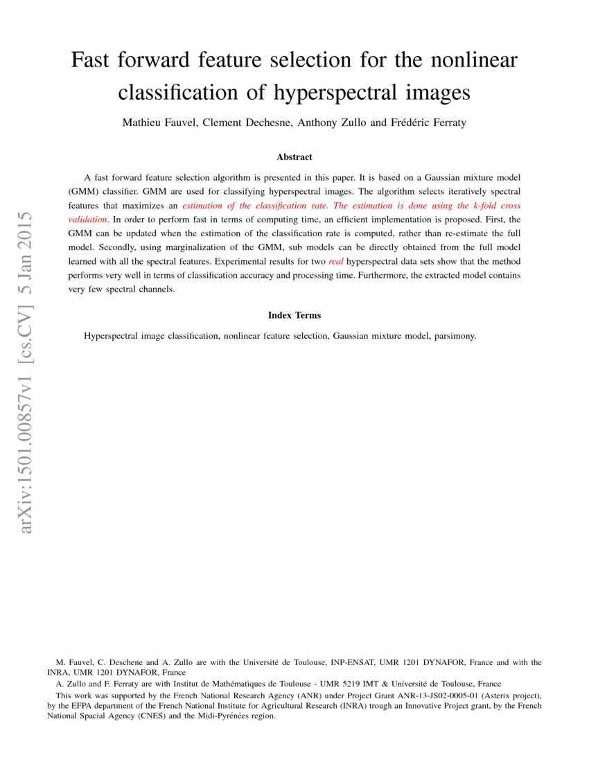 Fast Forward Feature Selection For The Nonlinear Classification Of