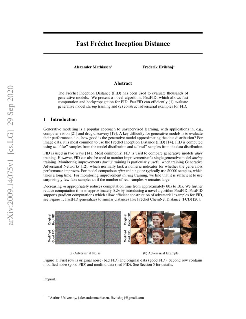 Fast Fréchet Inception Distance | DeepAI