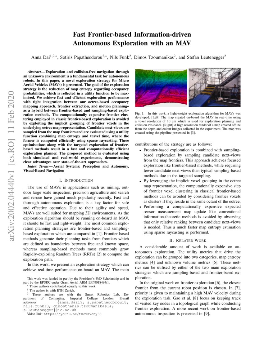 Fast Frontier Based Information Driven Autonomous Exploration With An Mav Deepai