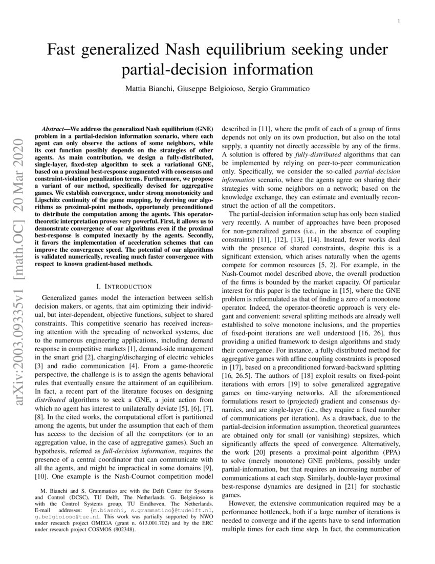 Fast generalized Nash equilibrium seeking under partial-decision information | DeepAI