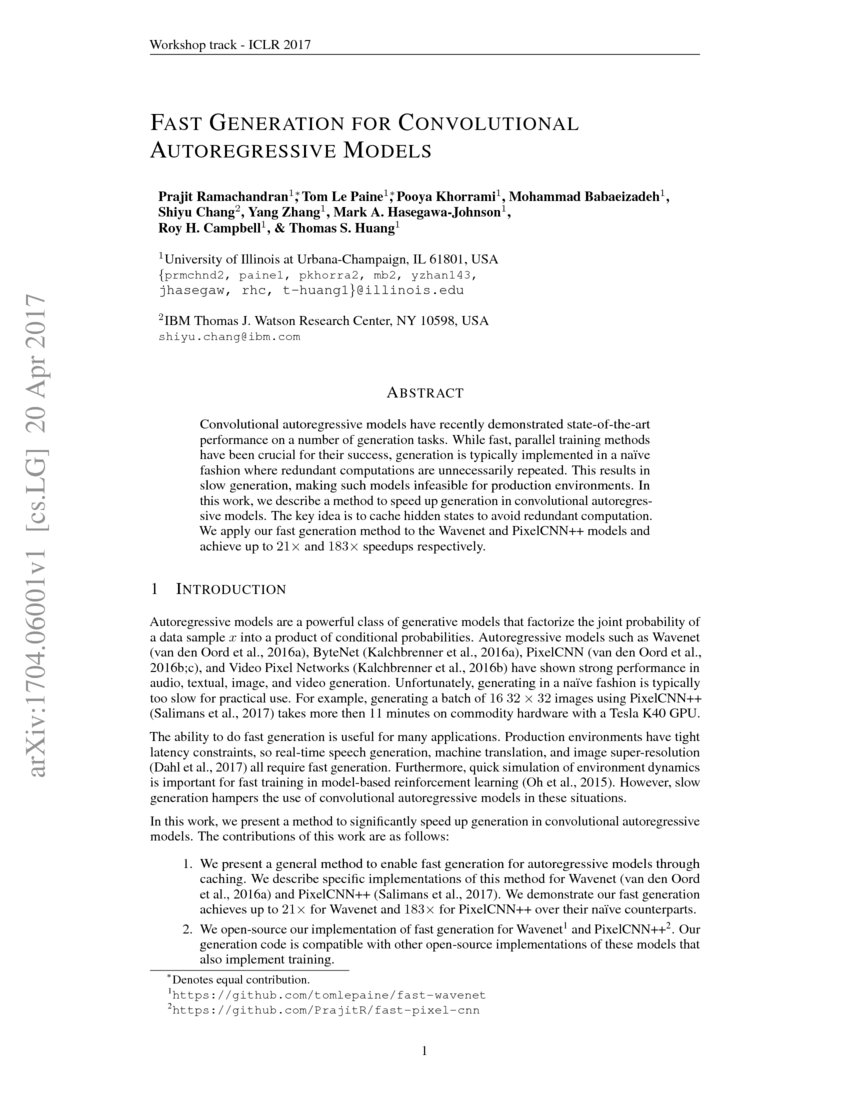 Fast Generation for Convolutional Autoregressive Models | DeepAI