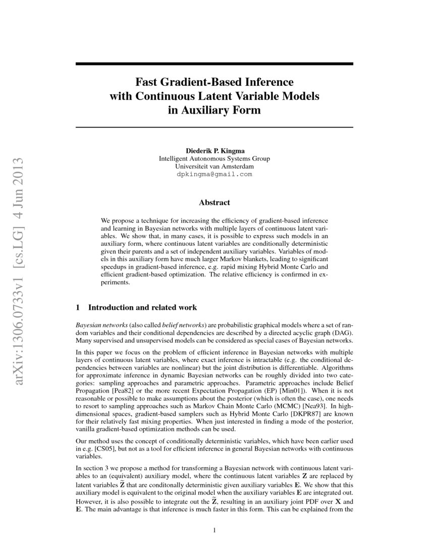 Fast Gradient Based Inference With Continuous Latent Variable Models In Auxiliary Form Deepai