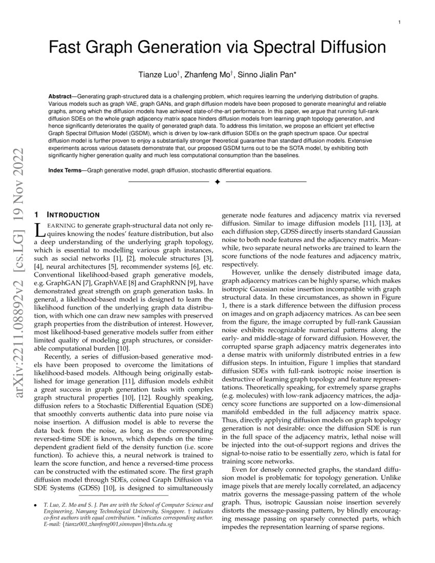 Fast Graph Generation via Spectral Diffusion | DeepAI