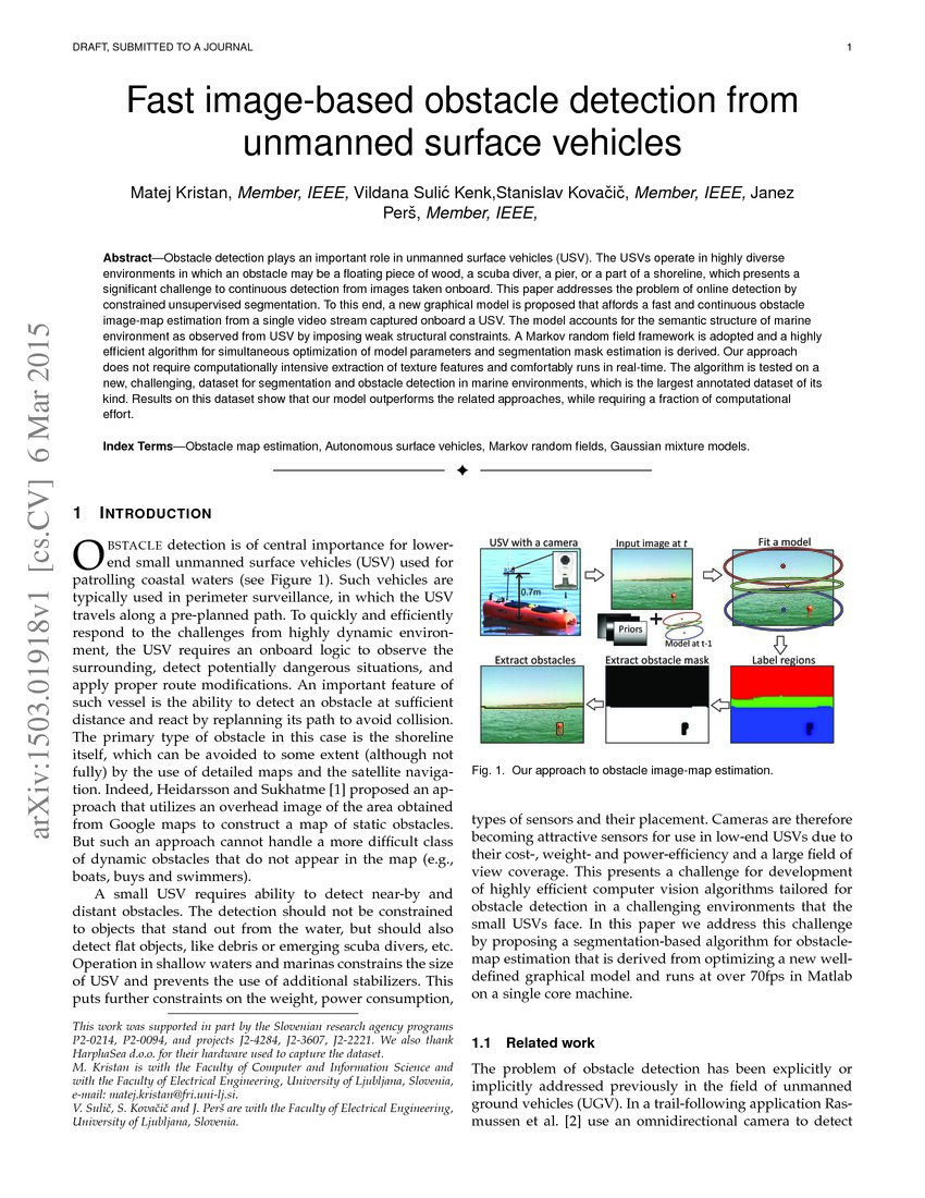 Fast Image Based Obstacle Detection From Unmanned Surface Vehicles Deepai