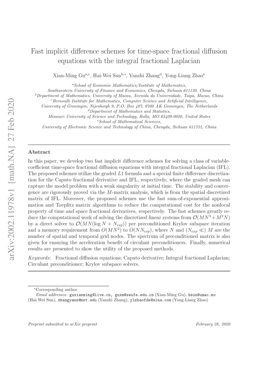 Fast Implicit Difference Schemes For Time Space Fractional Diffusion