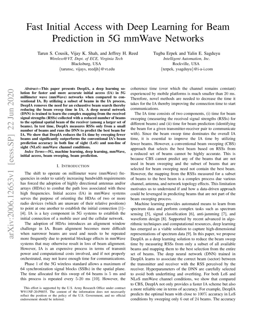 Fast Initial Access with Deep Learning for Beam Prediction in 5G mmWave ...