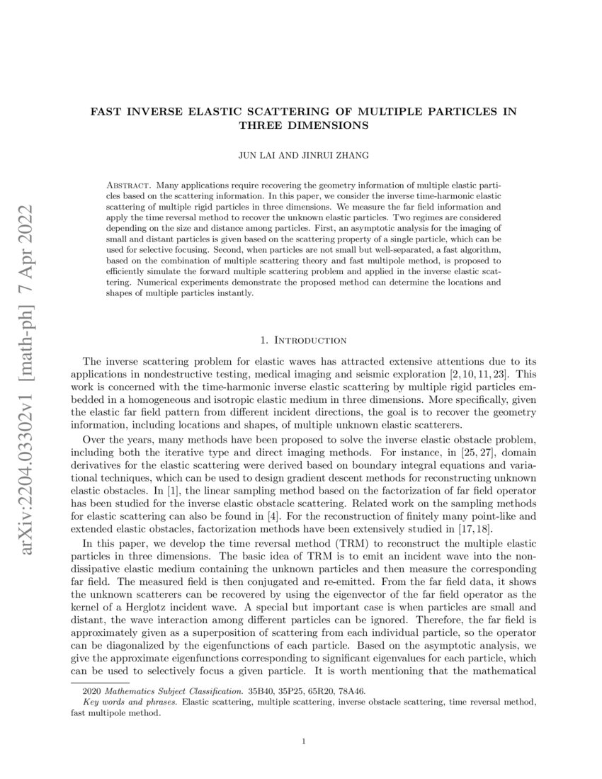 Fast inverse elastic scattering of multiple particles in three ...
