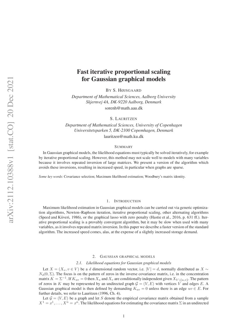 Fast iterative proportional scaling for Gaussian graphical models | DeepAI
