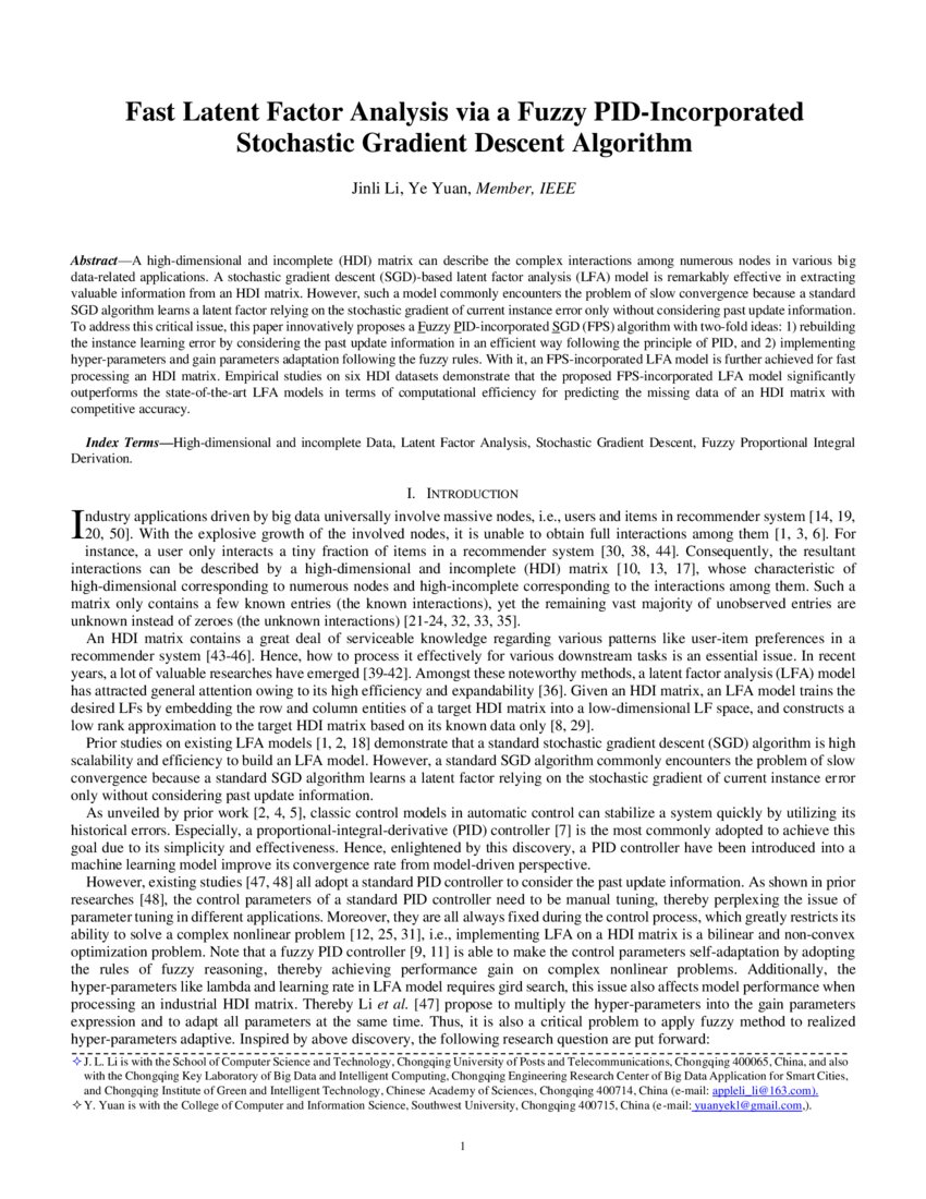 Fast Latent Factor Analysis Via A Fuzzy Pid Incorporated Stochastic Gradient Descent Algorithm