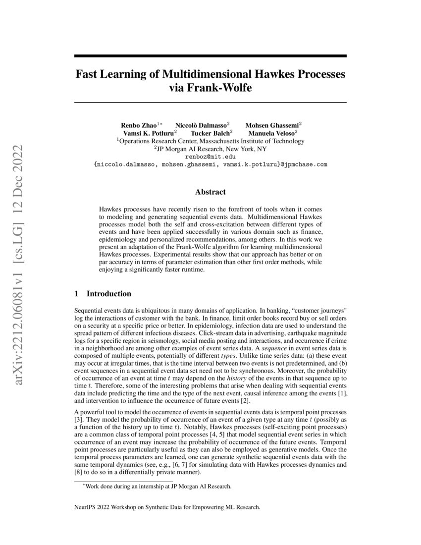 Fast Learning of Multidimensional Hawkes Processes via Frank-Wolfe | DeepAI