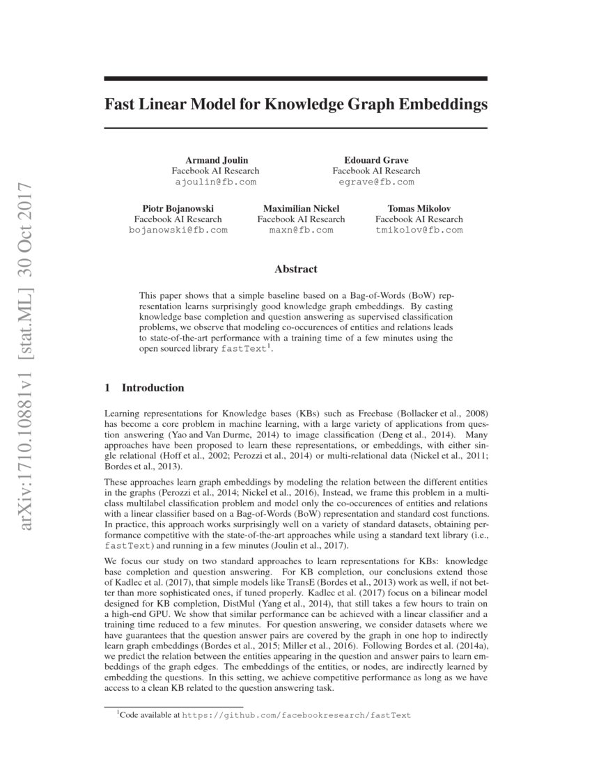 Fast Linear Model for Knowledge Graph Embeddings | DeepAI