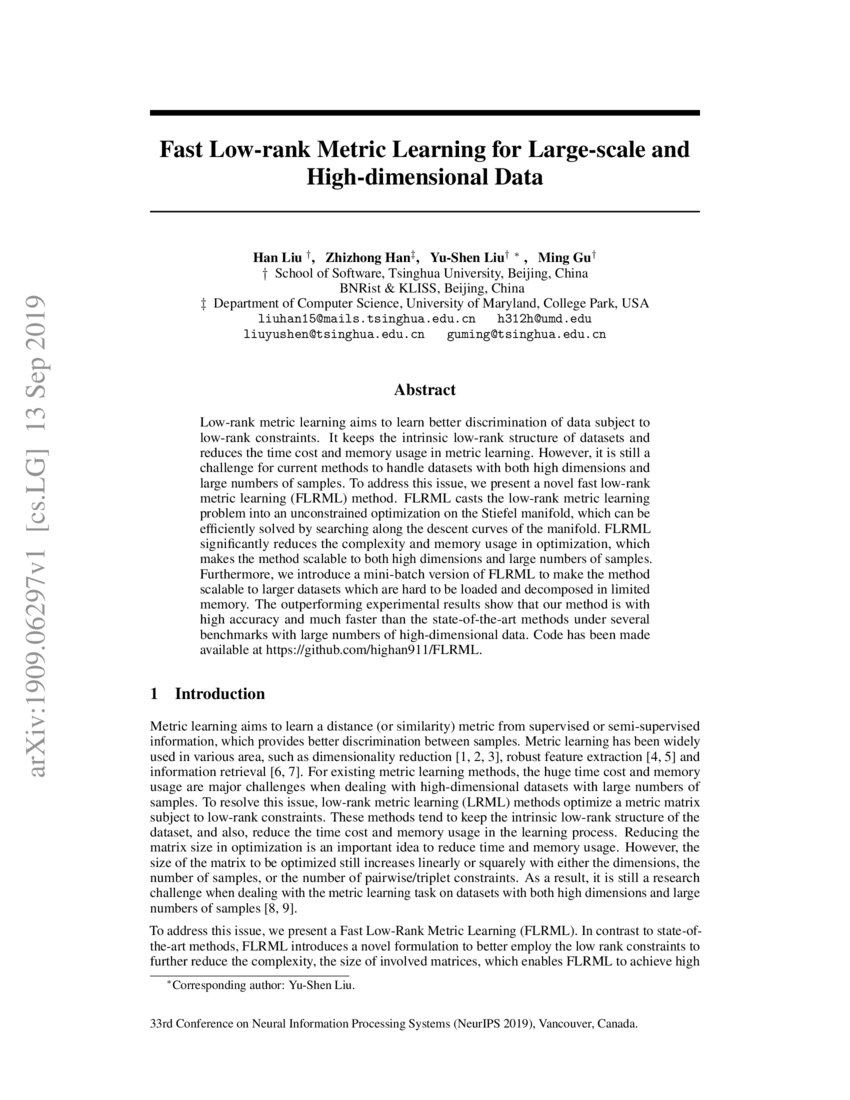 Fast Low-rank Metric Learning for Large-scale and High-dimensional Data ...