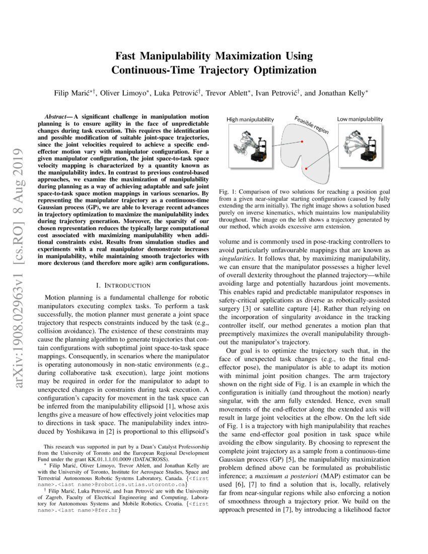 Fast Manipulability Maximization Using Continuous Time Trajectory Optimization Deepai