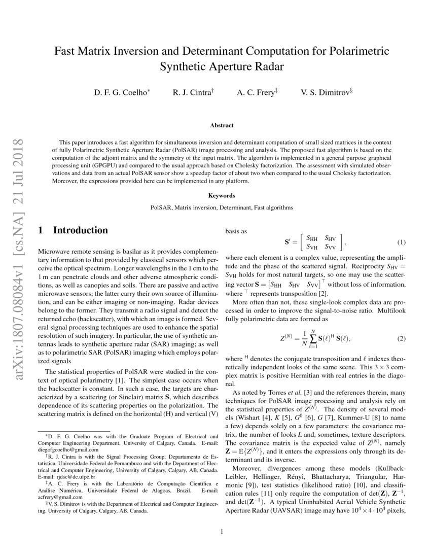 Fast Matrix Inversion and Determinant Computation for Polarimetric ...