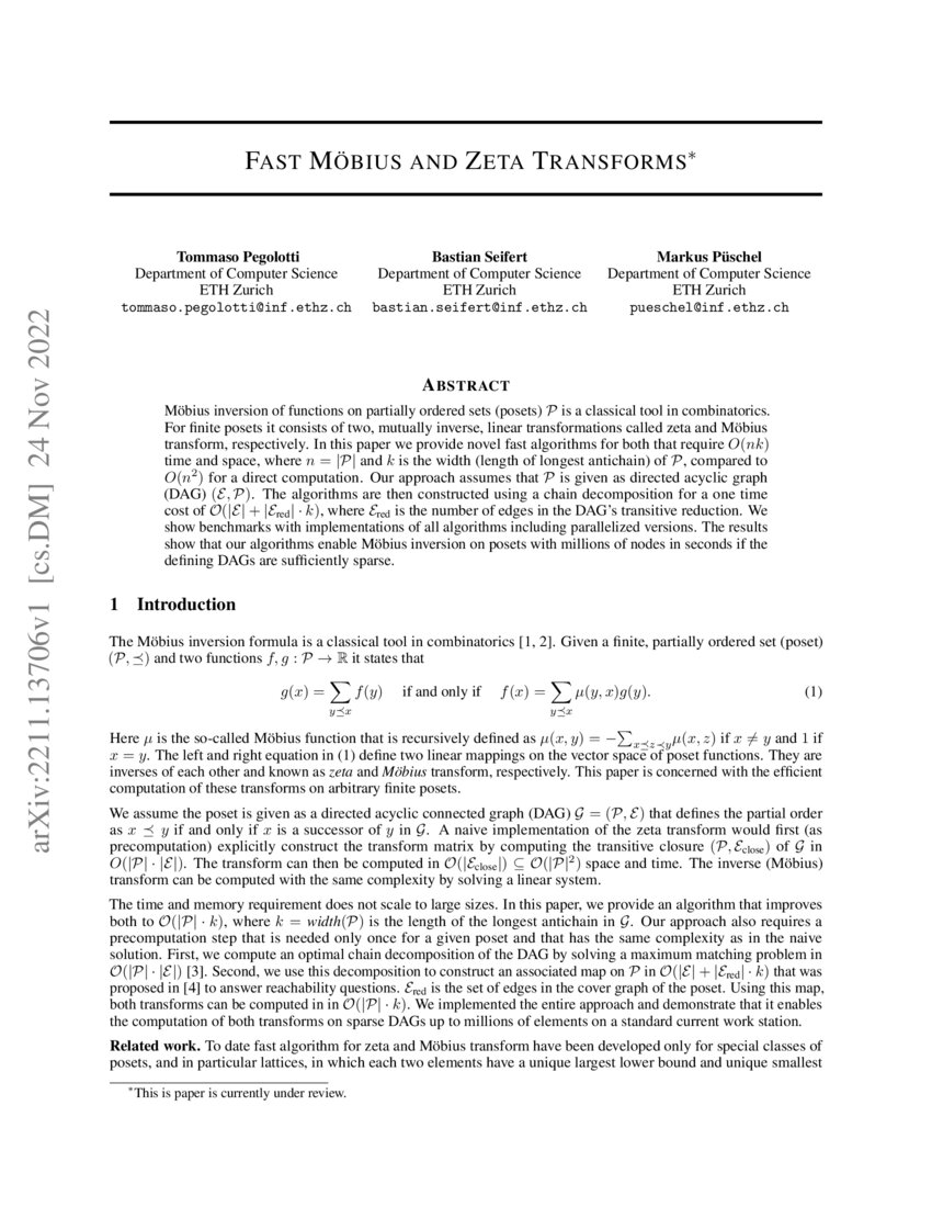 Fast Möbius And Zeta Transforms Deepai 