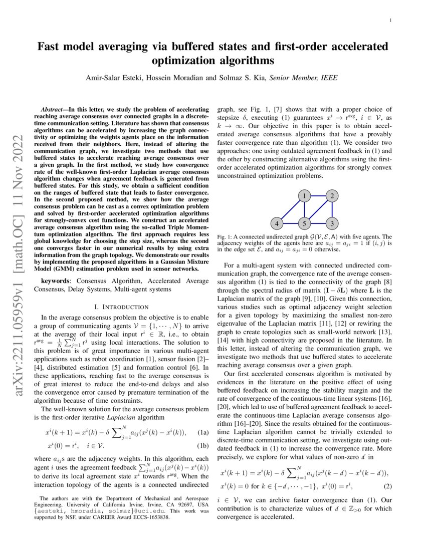 Fast Model Averaging Via Buffered States And First Order Accelerated Optimization Algorithms 