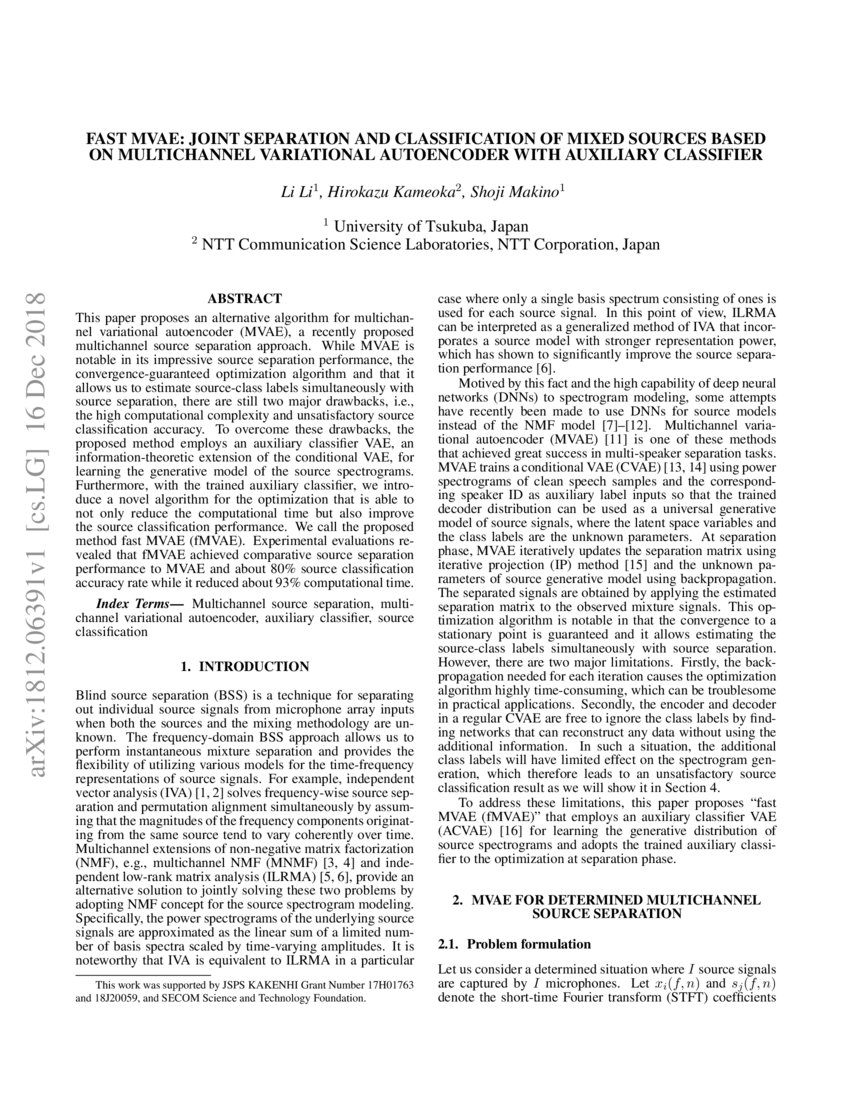 Fast MVAE: Joint separation and classification of mixed sources based on multichannel ...