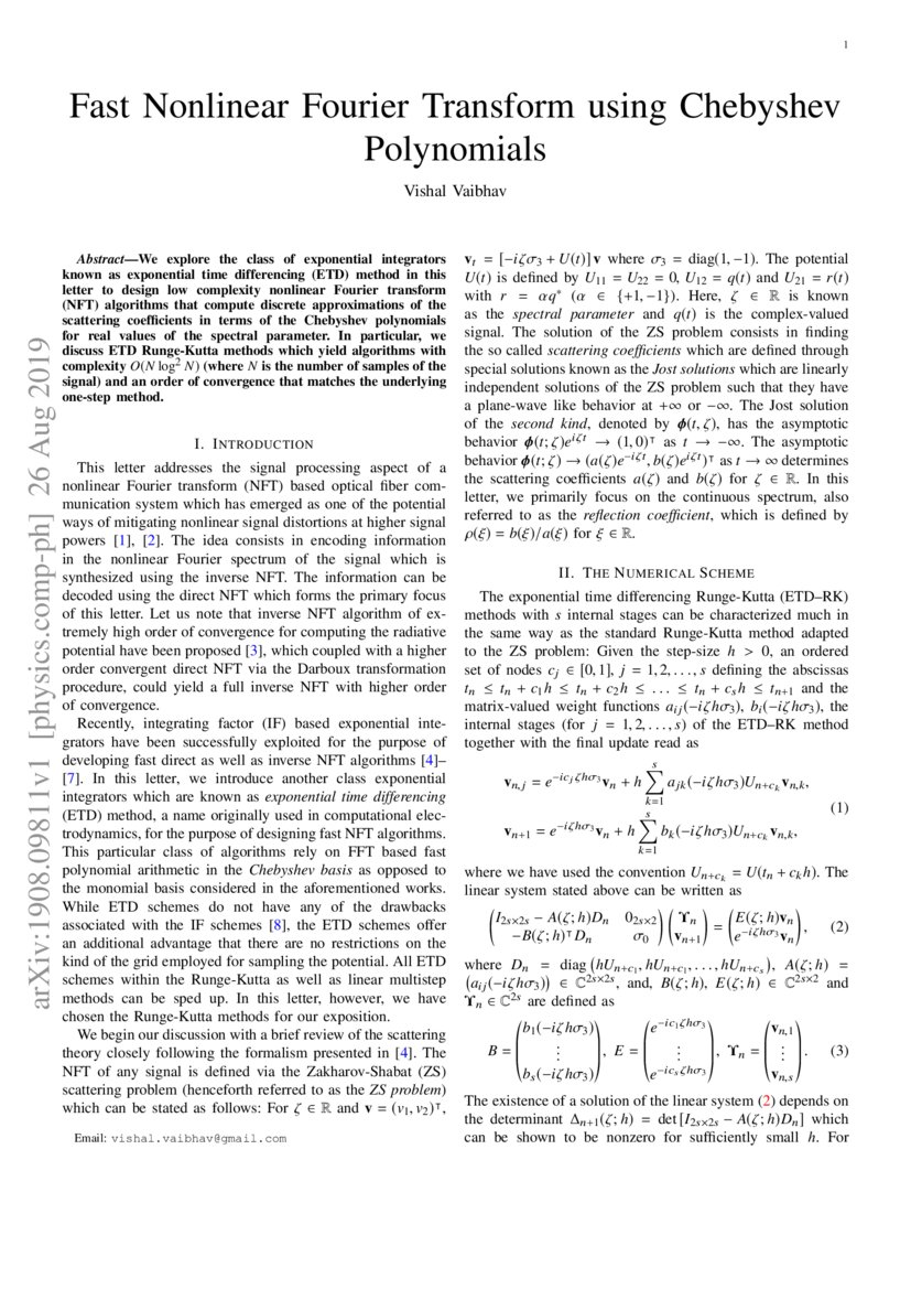 Fast Nonlinear Fourier Transform Using Chebyshev Polynomials Deepai 3793