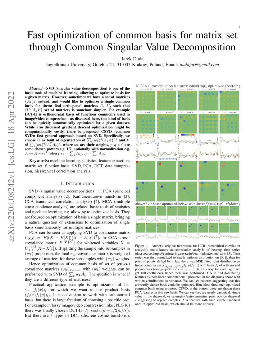 Fast optimization of common basis for matrix set through Common Singular Value Decomposition ...